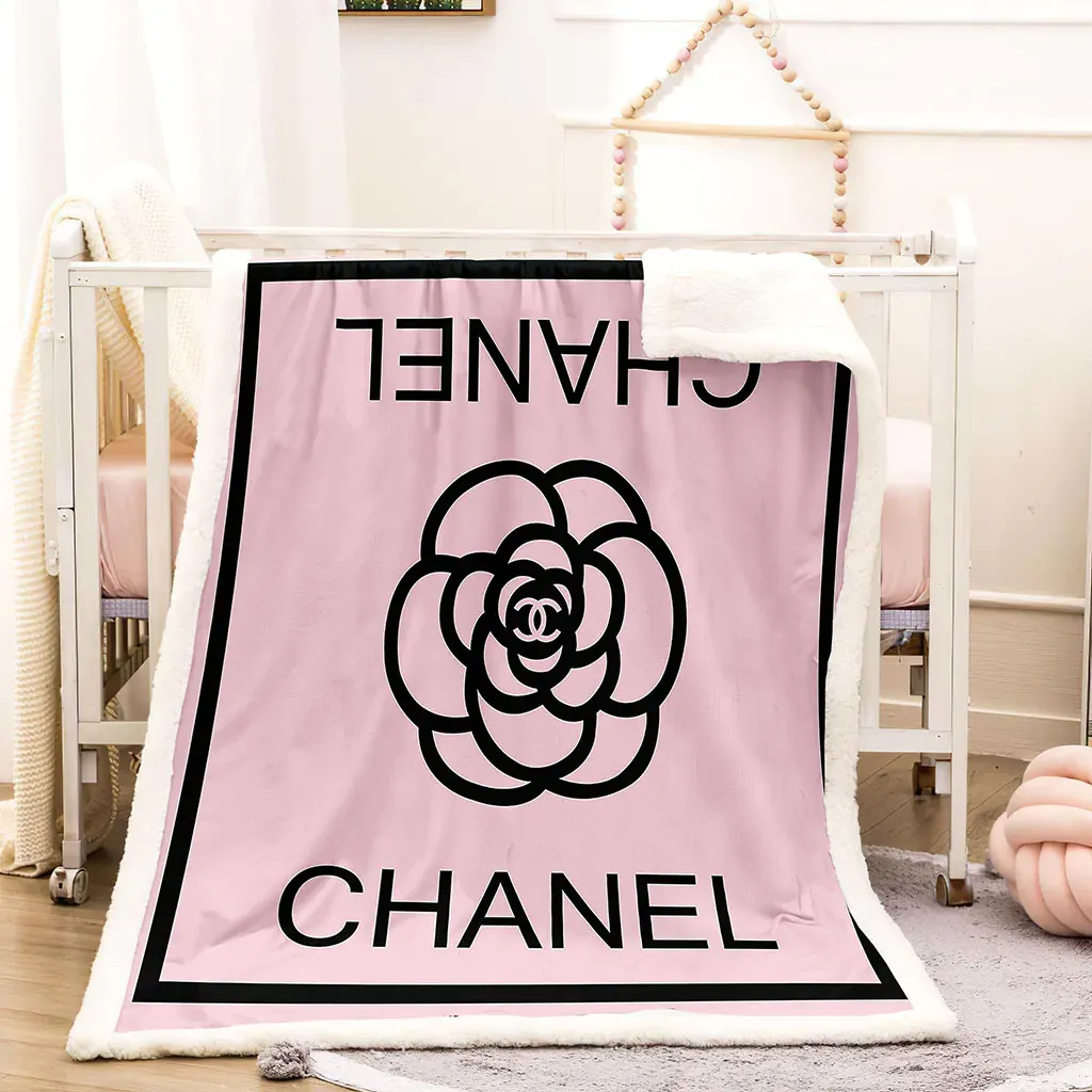 chanel flower logo luxury brand premium blanket fleece home decor