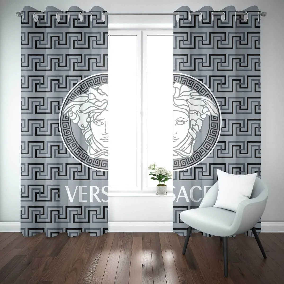 versace medusa grey luxury fashion window curtain home decor