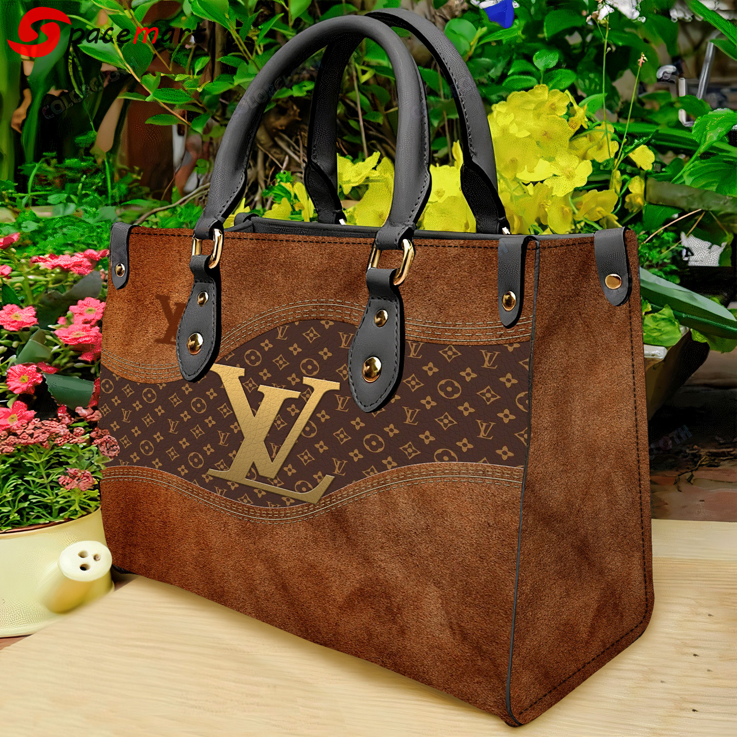 Louis vuitton lv brown handbag leather tote bag luxury hand purse for ...