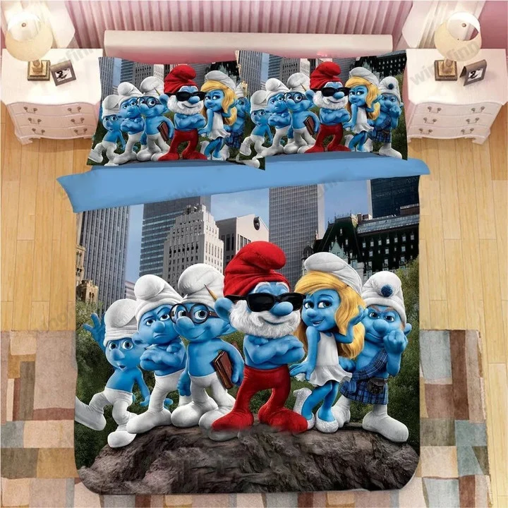 Funny the smurfs full bedding set