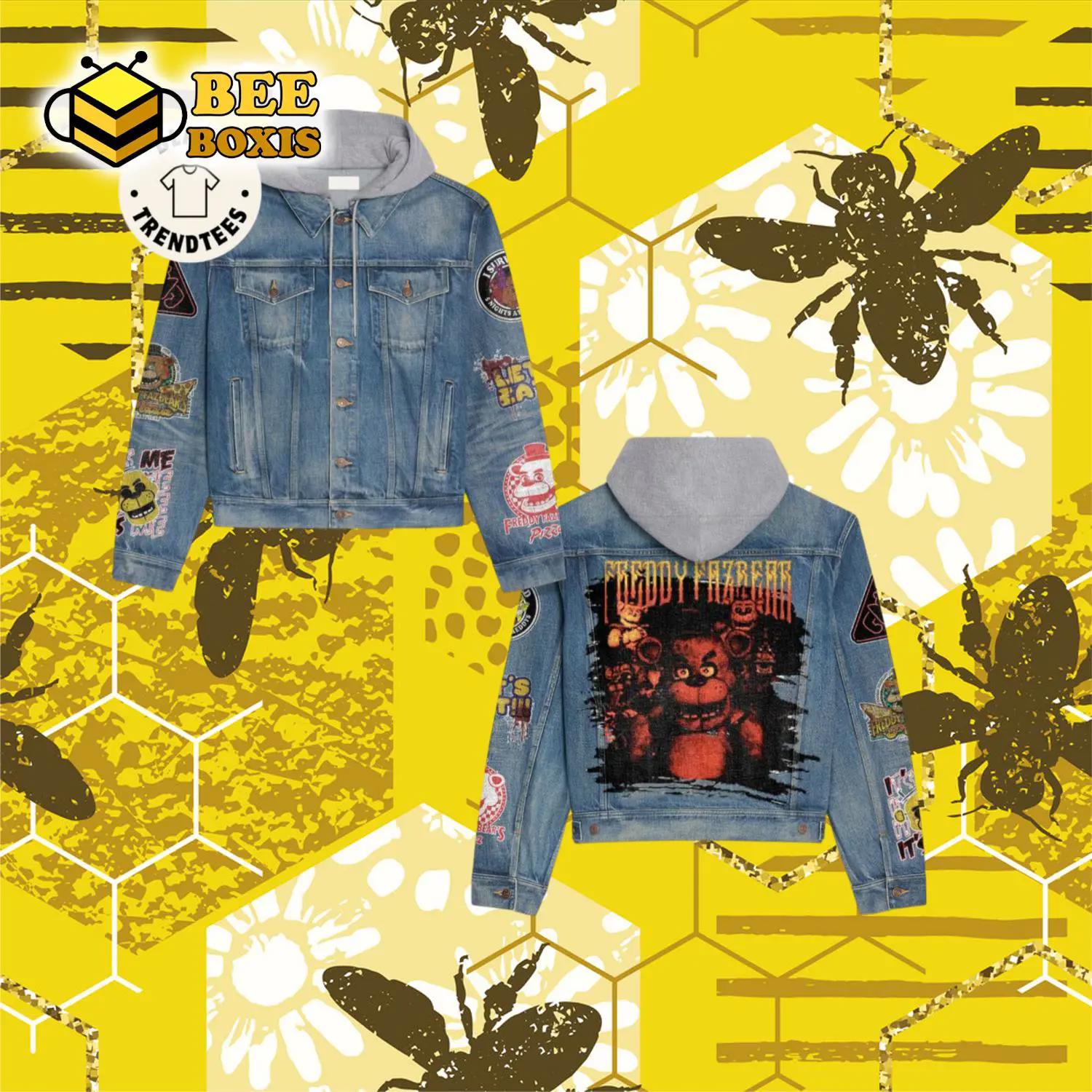 Freddy fazbear portrait design hooded denim jacket.png