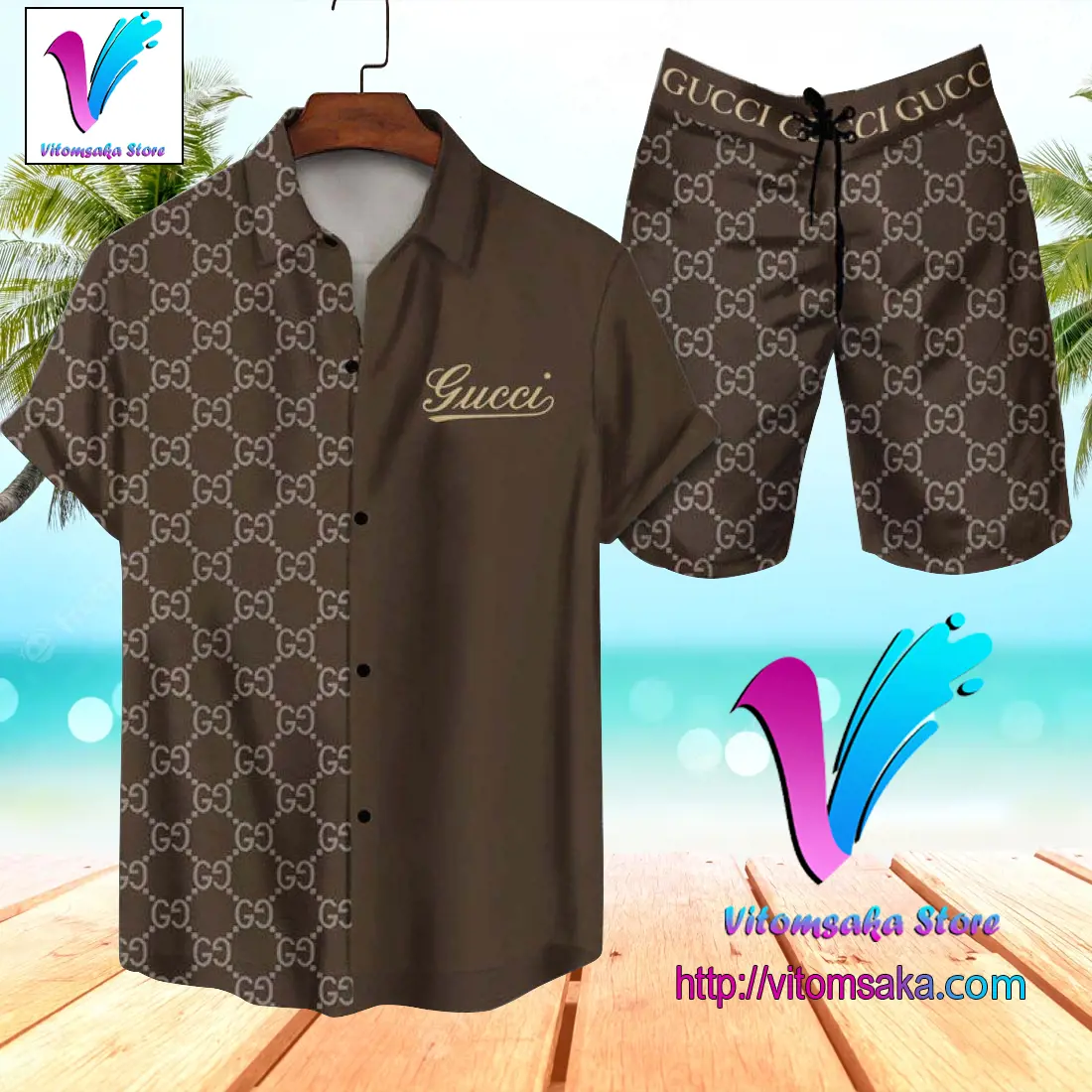Gucci logo pattern luxury brand hawaiian shirt and short sets (1)
