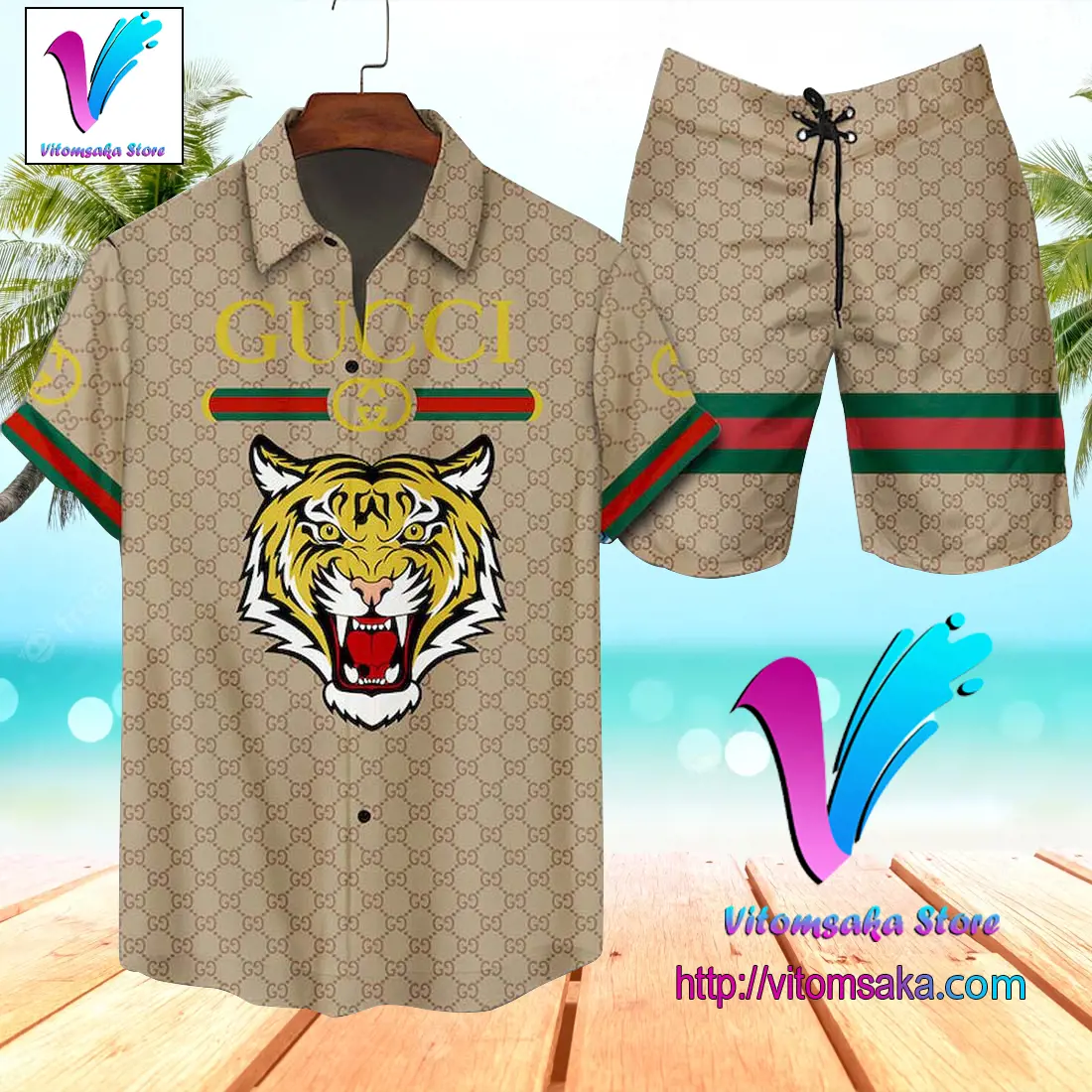 Gucci logo pattern luxury brand hawaiian shirt and short sets (2)