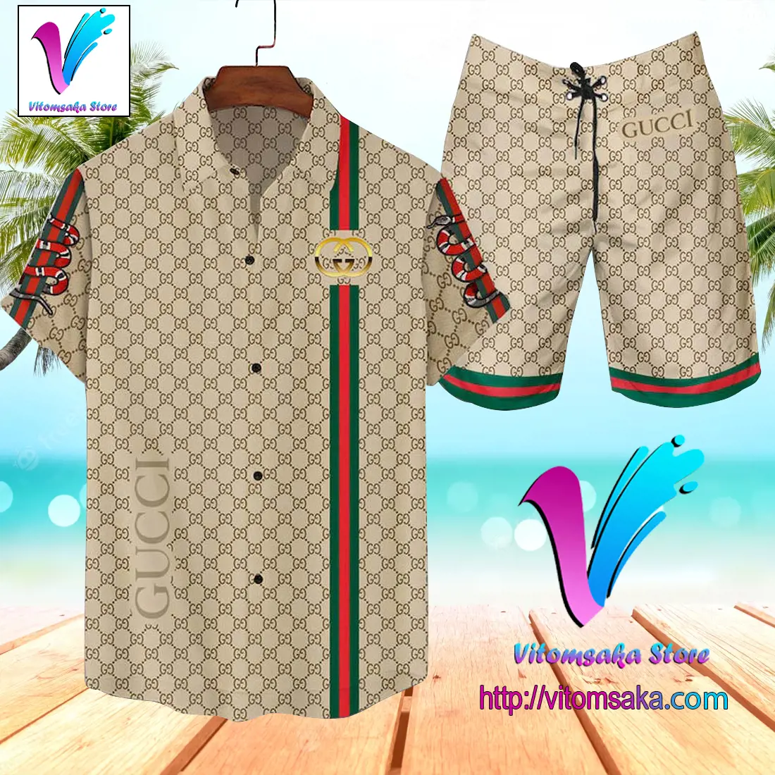 Gucci logo pattern luxury brand hawaiian shirt and short sets (3)