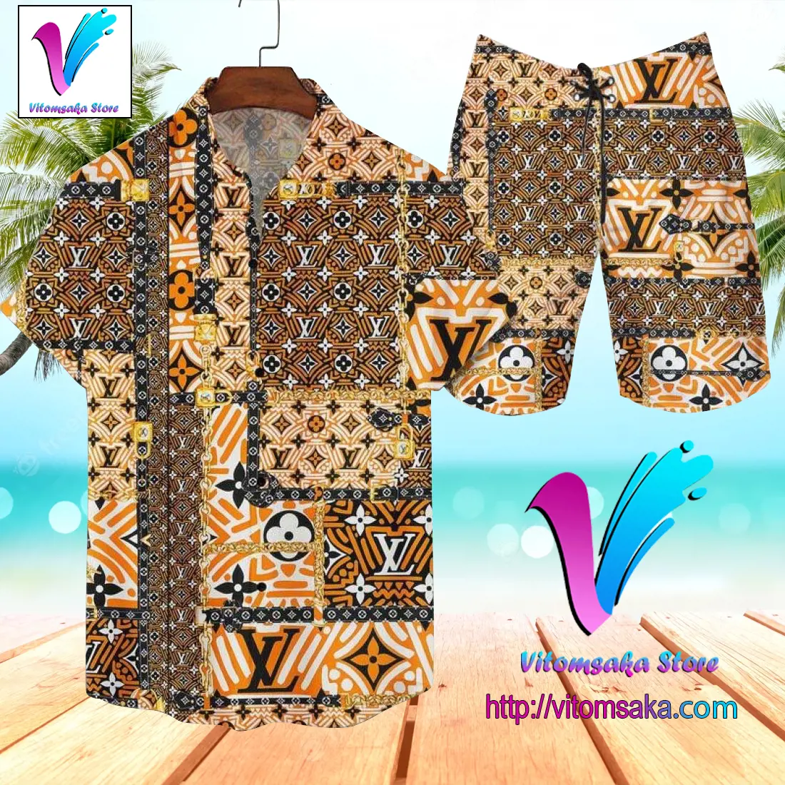 Luis vuitton pattern luxury brand hawaian shirt and short sets (18)