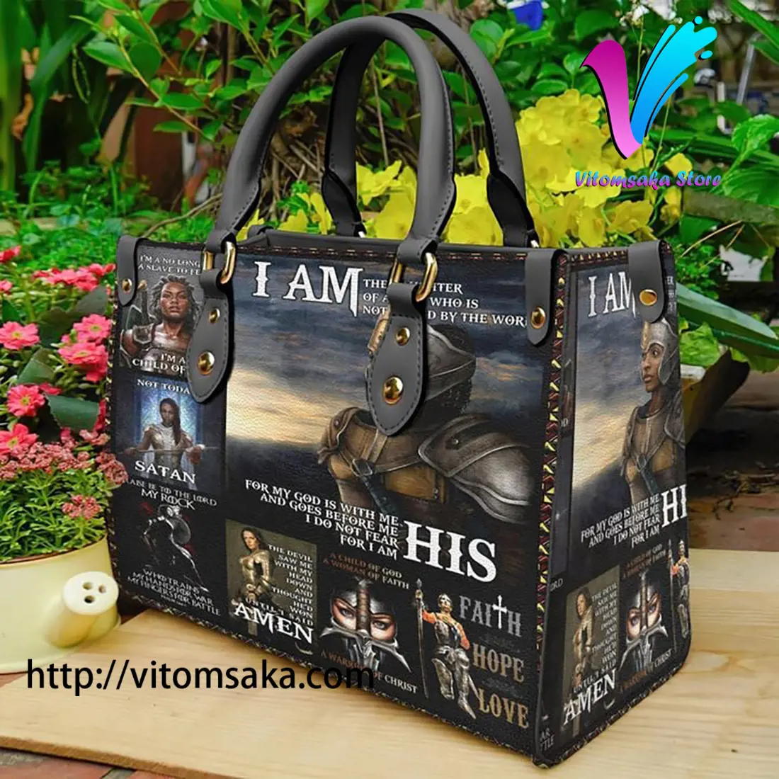 African american warrior in the armor of god leather bag handbag dv