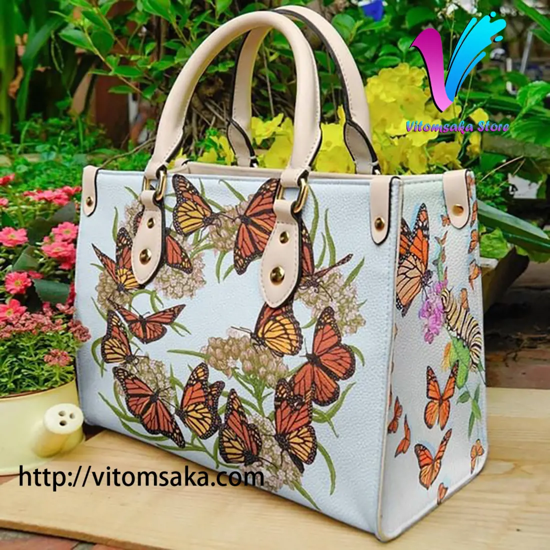 Butterfly love monarch and milkweed leather bag handbag_1