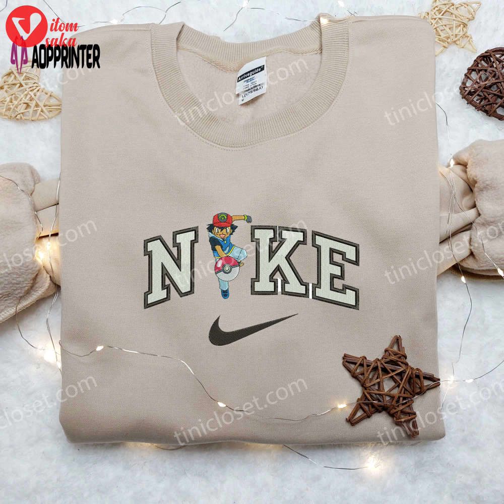 Exclusive ash ketchum x nike embroidered shirt: anime pokemon collection