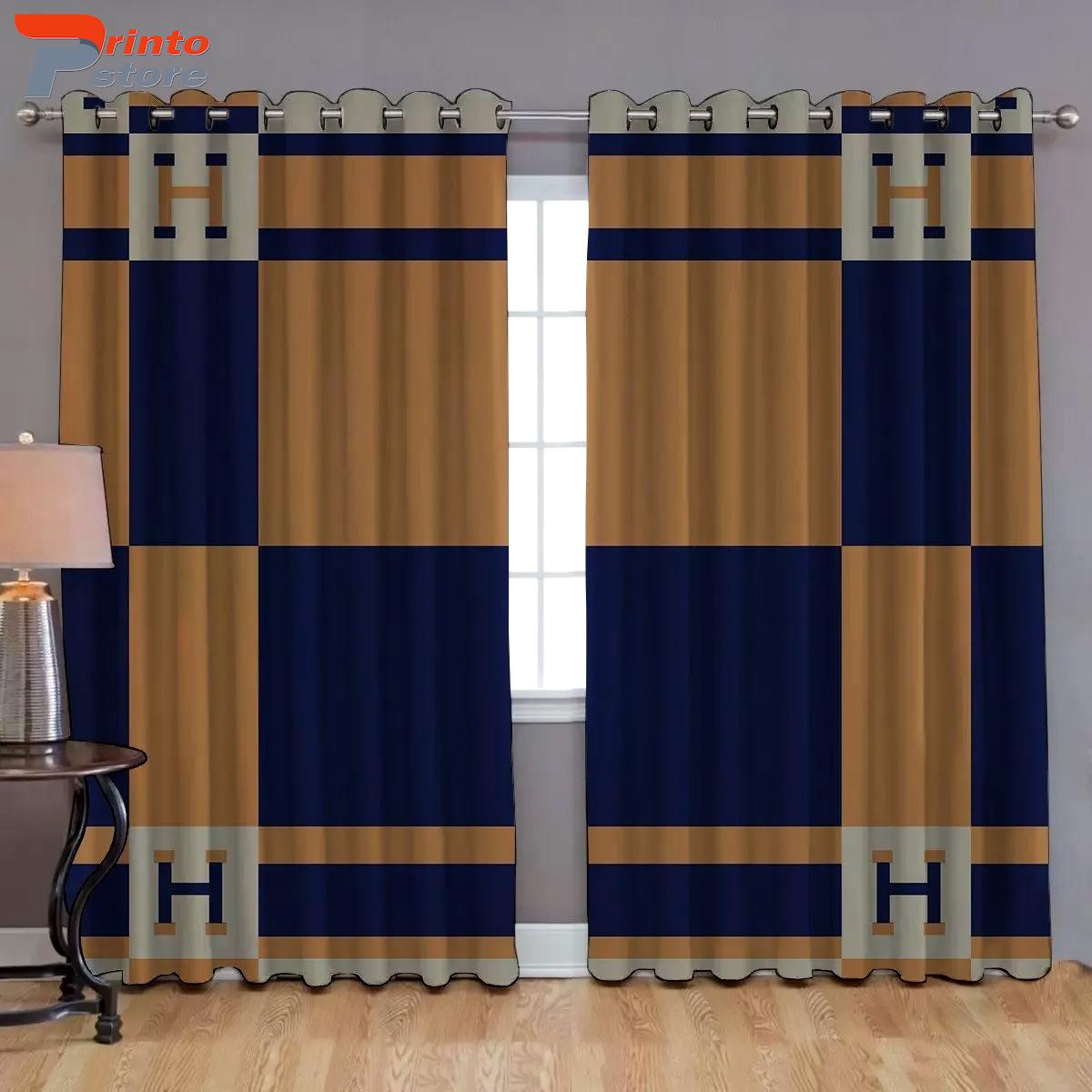 Hermes yellow navy window curtain luxury fashion premium home decor