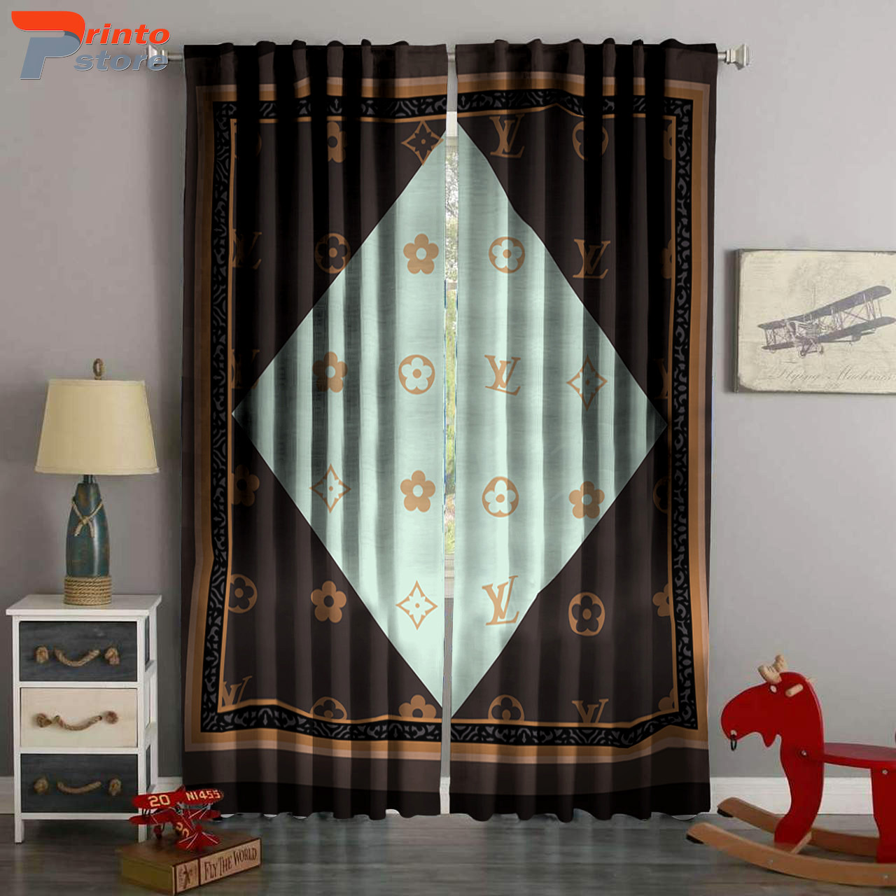 Louis vuitton lv brown cyan window curtain