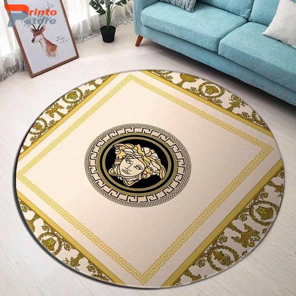 Versace medusa pattern yellow luxury brand fashion round rug carpet ...