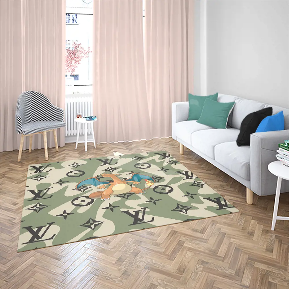 Luxurious rectangular carpet pokémon charizard louis vuitton blue and ...