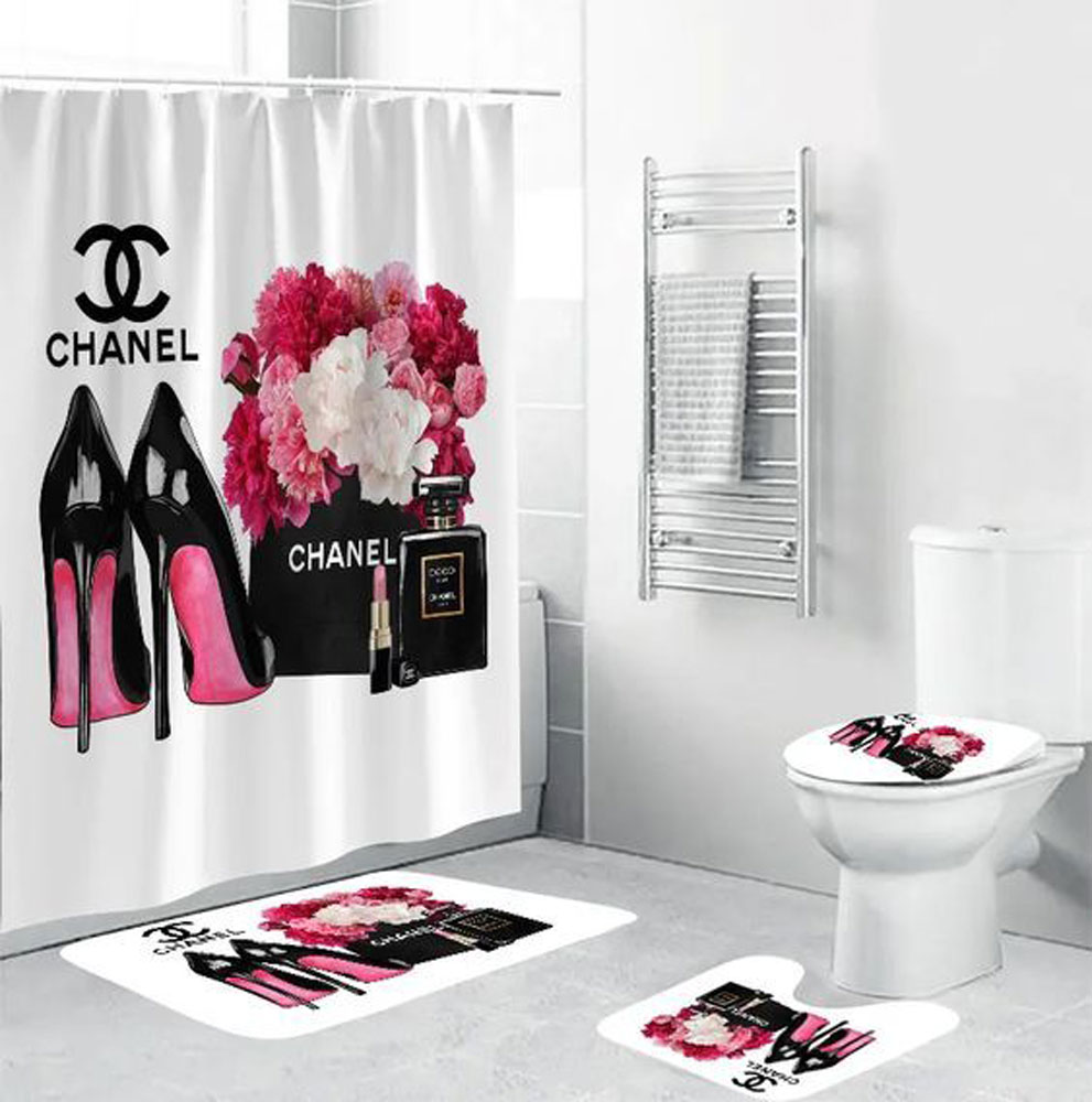 Chanel fashion bathroom set hot 2023 luxury shower curtain bath rug mat ...