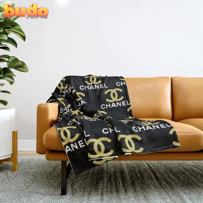 Chanel yellow logo black luxury brand premium quilt blanket fleece home ...