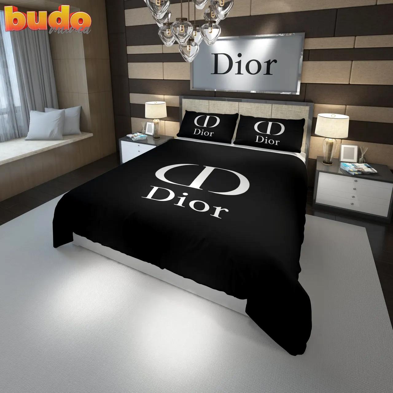 Christian dior logo black fashion luxury brand premium bedding set home ...