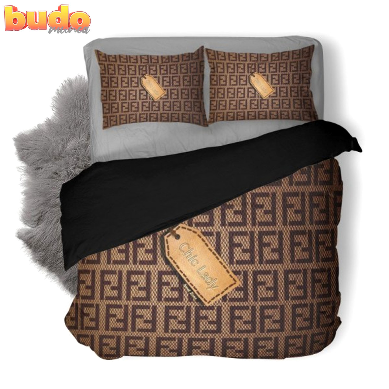Fendi chic lady luxury logo fashion brand premium bedding set home decor