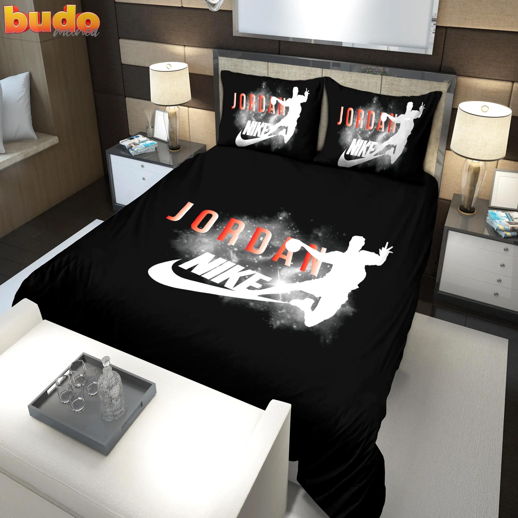 Nike jordan black fashion luxury brand premium bedding set home decor