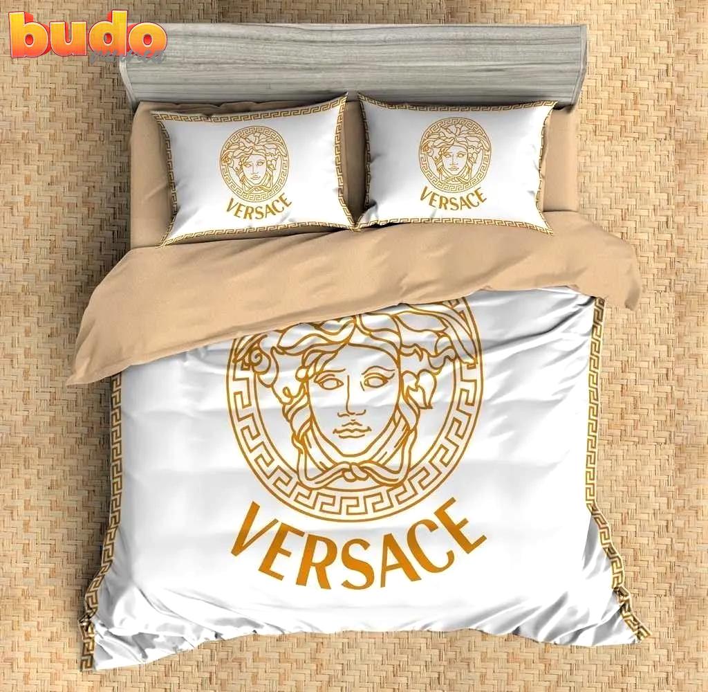 Versace white golden logo luxury brand high-end bedding set home decor