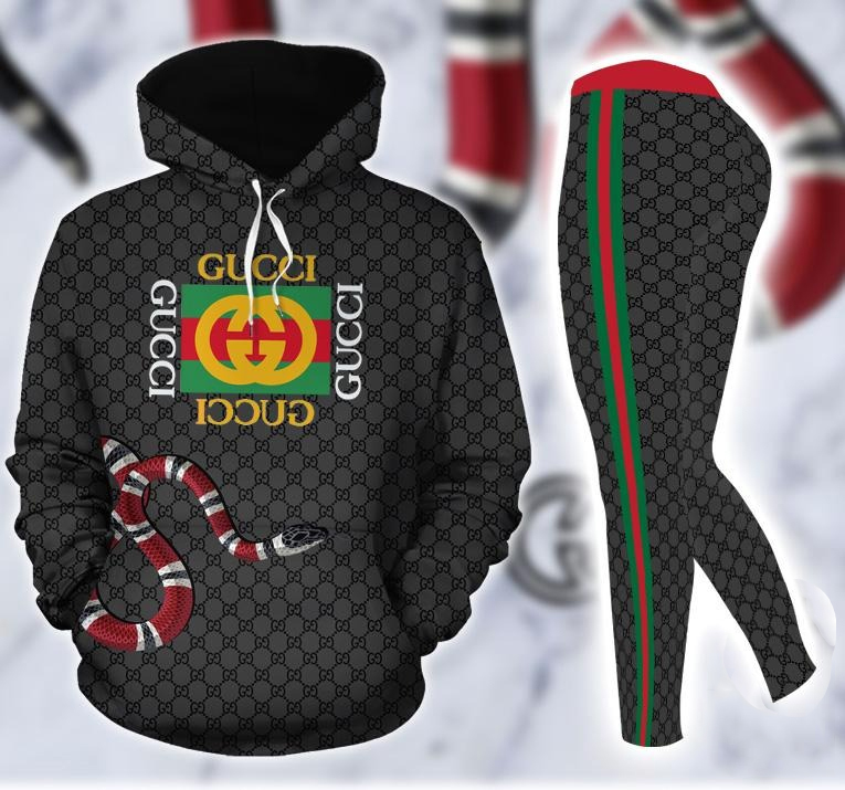 Gucci black and brown 3d full print hoodie and leggings set hot 2023