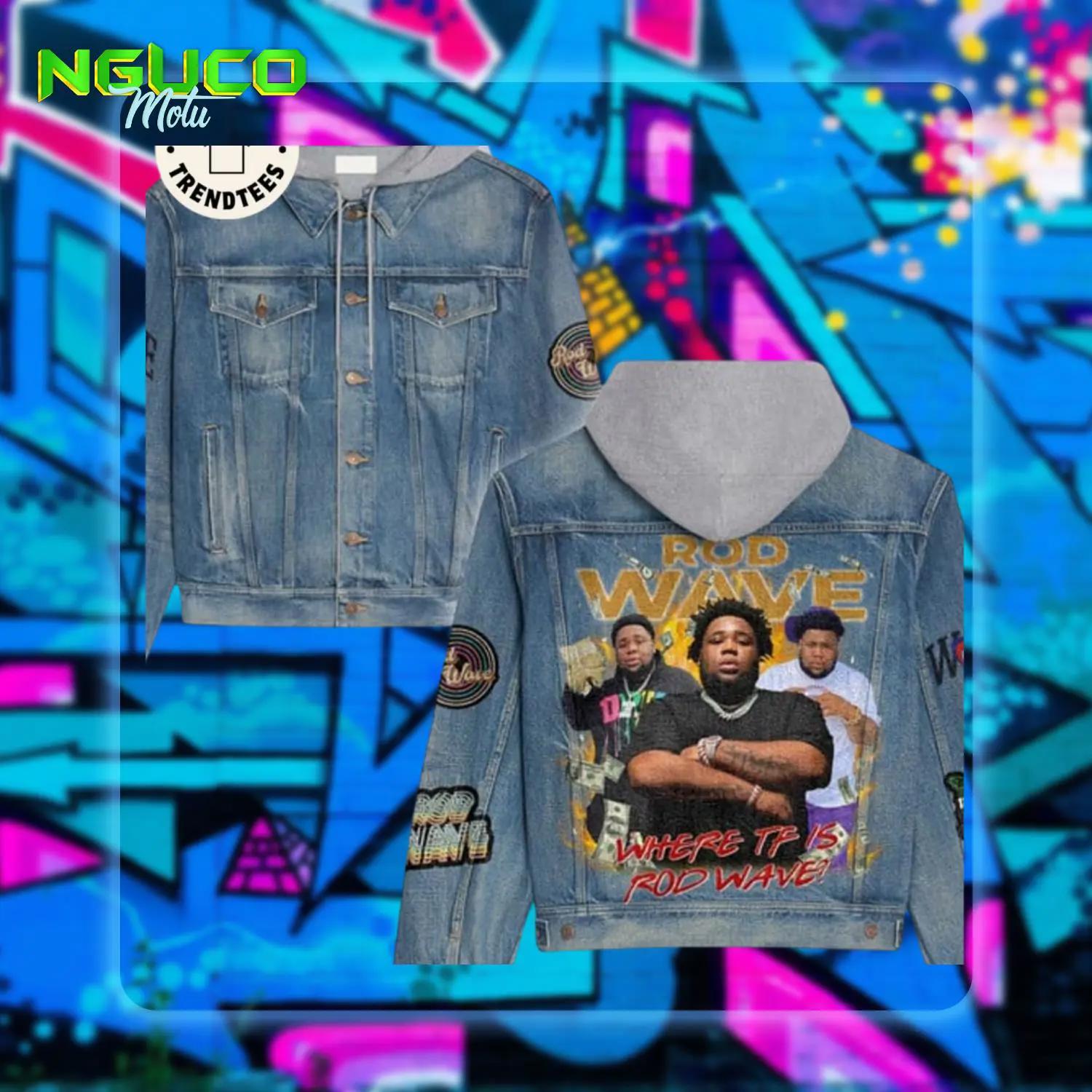 Rod wave where tf is rod wave hooded denim jacket