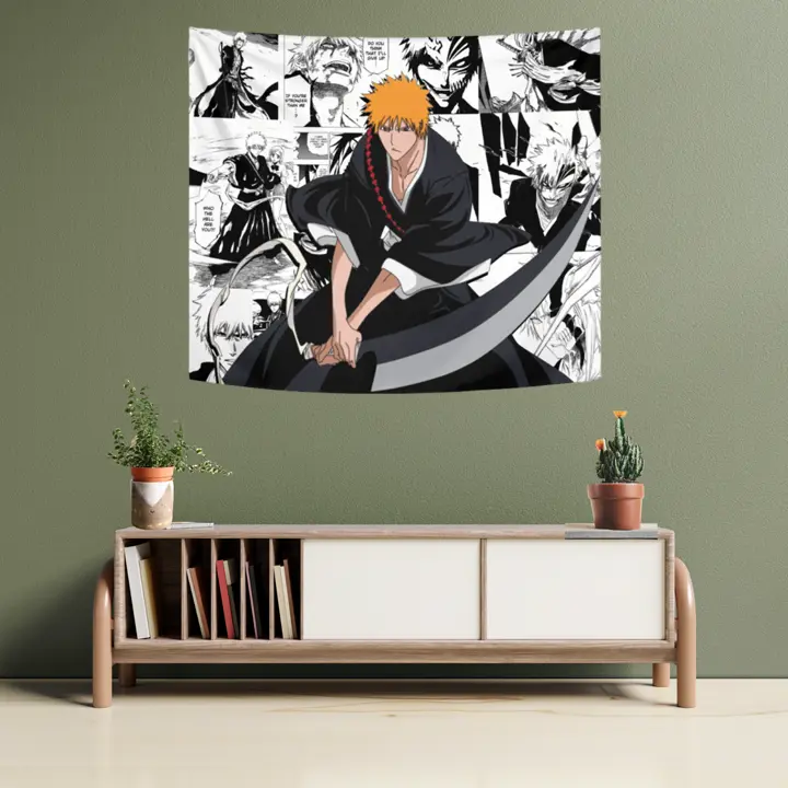 Ichigo kurosaki tapestry custom bleach anime manga room wall decor ...
